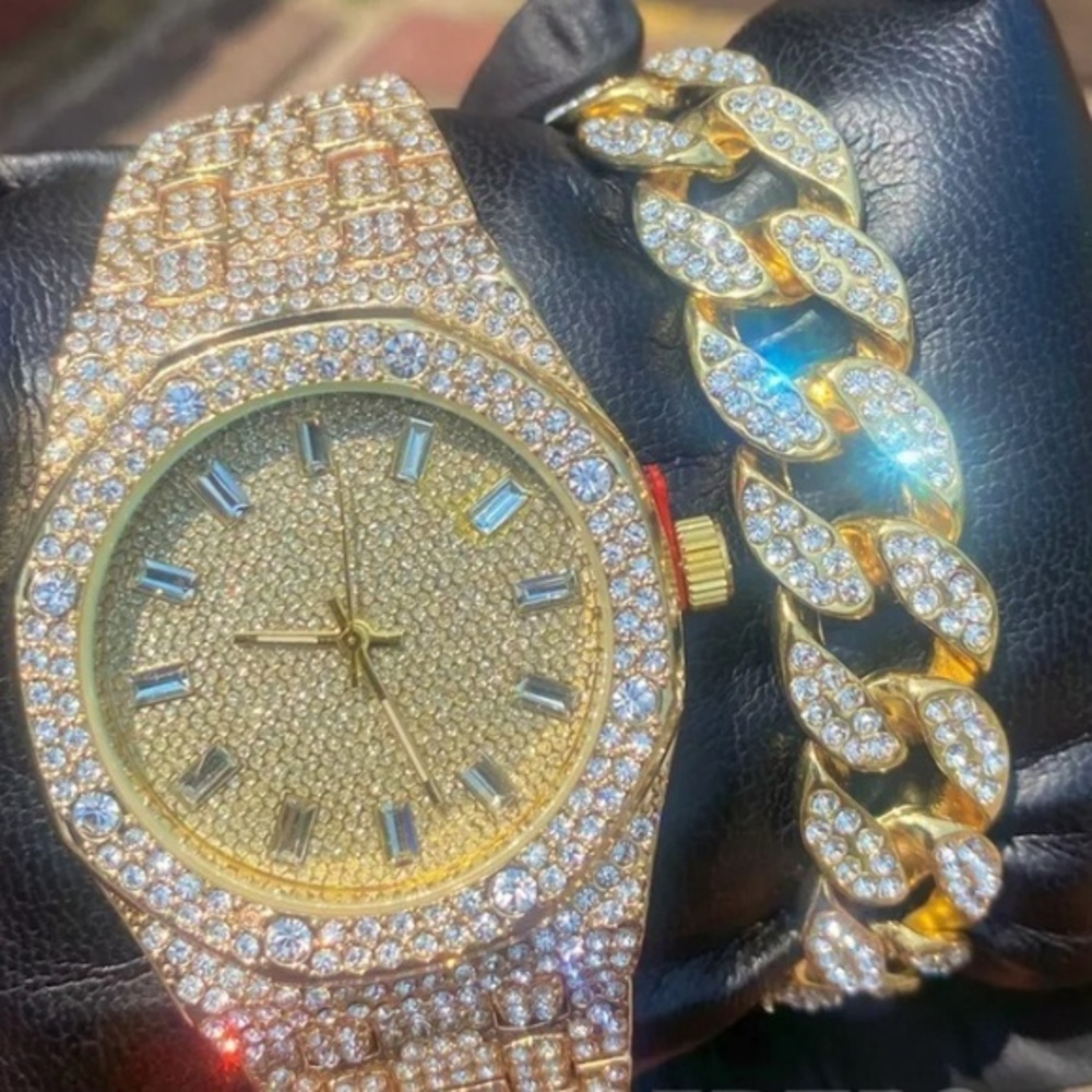 Hip Hop Gold Pt Metal Bling Iced Ice Out Dial Baguett… - Gem